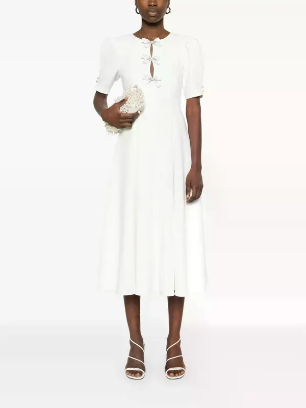 NISSA Crystal-bow Crepe Midi Dress