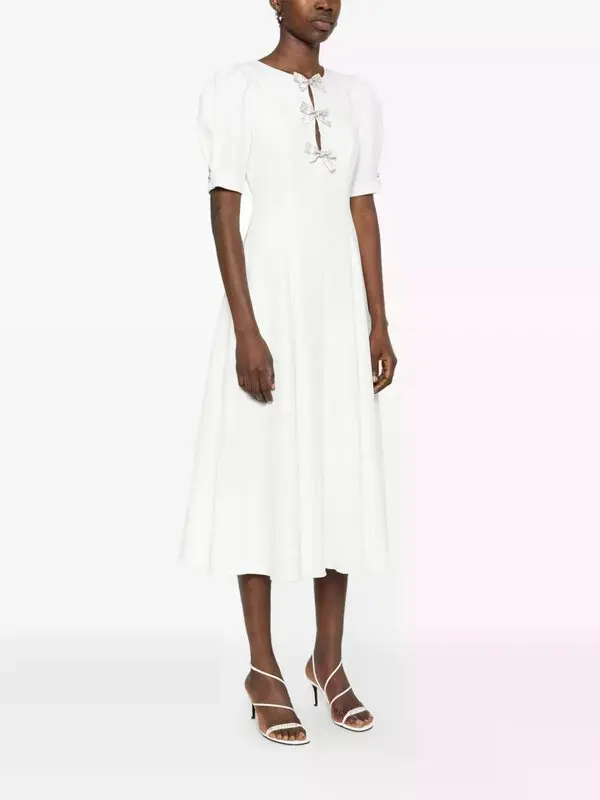 NISSA Crystal-bow Crepe Midi Dress