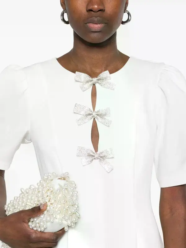 NISSA Crystal-bow Crepe Midi Dress