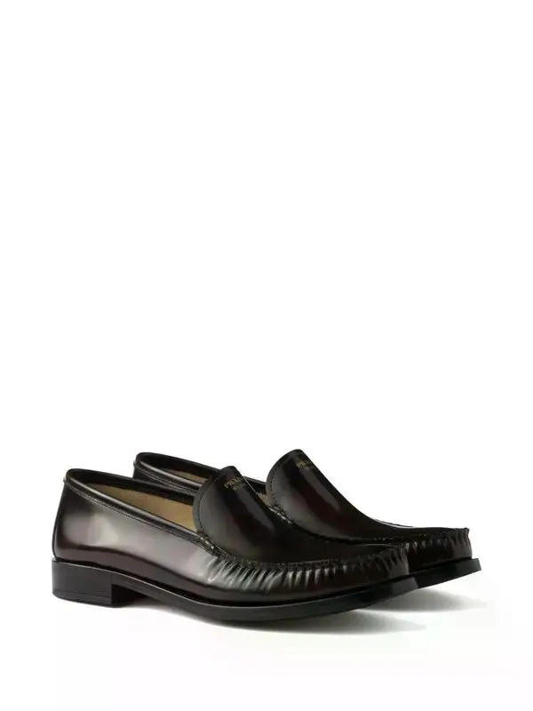 Prada Brushed Leather Loafers - Brown