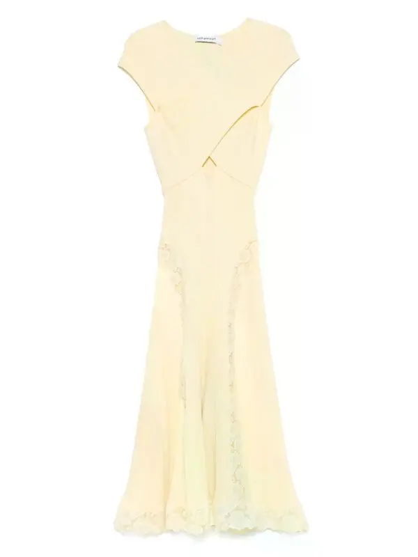 Buy SELF-PORTRAIT Lace-insert Knitted Midi Dress - Yellow At 49% Off