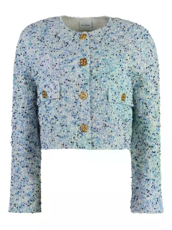St. John Cropped Tweed Jacket - Blue
