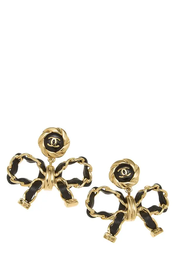 Chanel Cc Bow Drop Earrings - Gold
