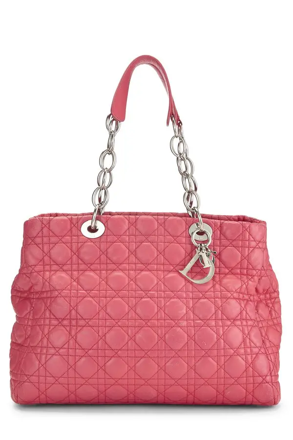 Dior Cannage Quilted Shopping Tote - Pink