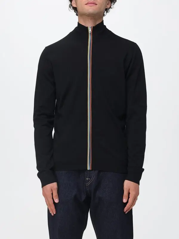 Paul Smith Zip-up Sweater With Multicolor Stripe Detail - Navy