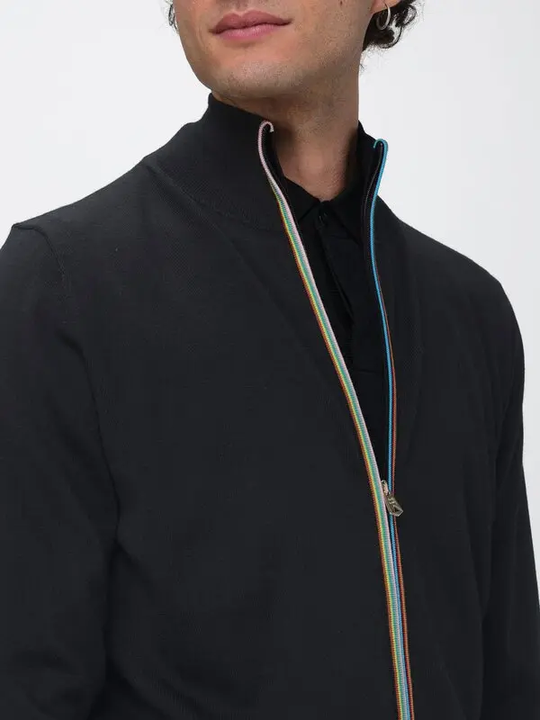 Paul Smith Zip-up Sweater With Multicolor Stripe Detail - Navy
