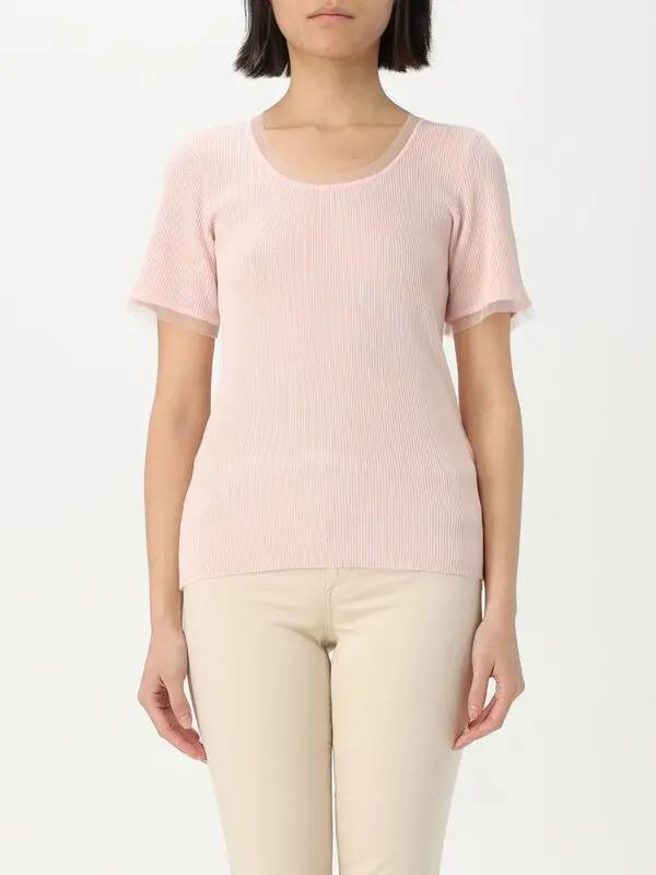 Liu Jo Ribbed T-shirt With Sheer Trim - Pink