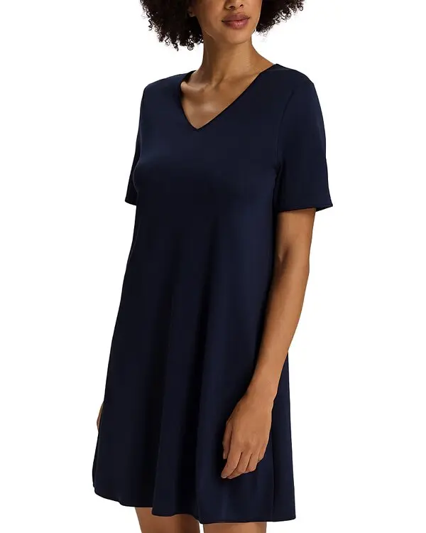 Hanro Cotton Silk V Neck Nightgown - Deep Navy
