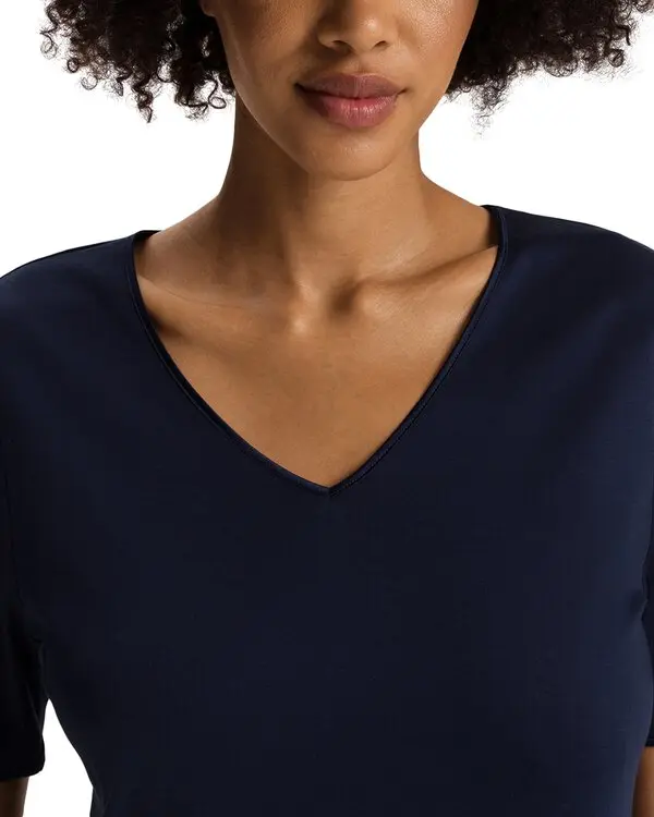 Hanro Cotton Silk V Neck Nightgown - Deep Navy