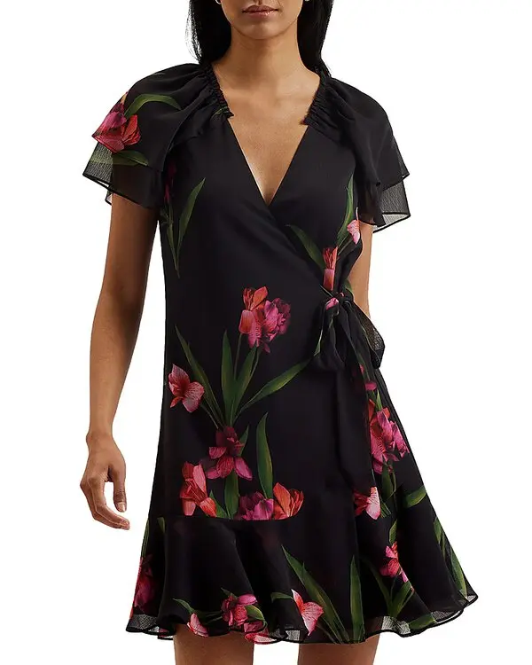 Ted Baker London Angel Sleeve Wrap Mini Dress - Black