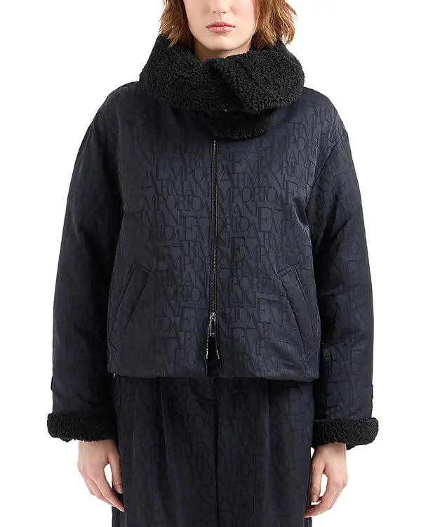 Emporio Armani Faux Fur Trim Logo Coat