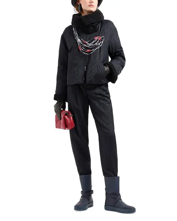 Emporio Armani Faux Fur Trim Logo Coat