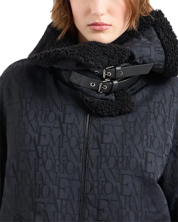 Emporio Armani Faux Fur Trim Logo Coat
