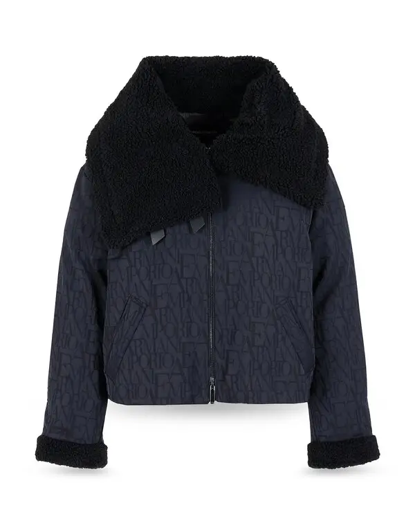 Emporio Armani Faux Fur Trim Logo Coat