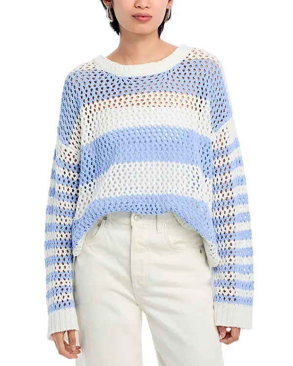 Vintage Havana Stripe Knit Netted Pullover Sweater - Blue