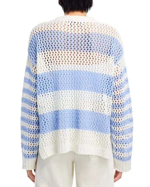 Vintage Havana Stripe Knit Netted Pullover Sweater - Blue