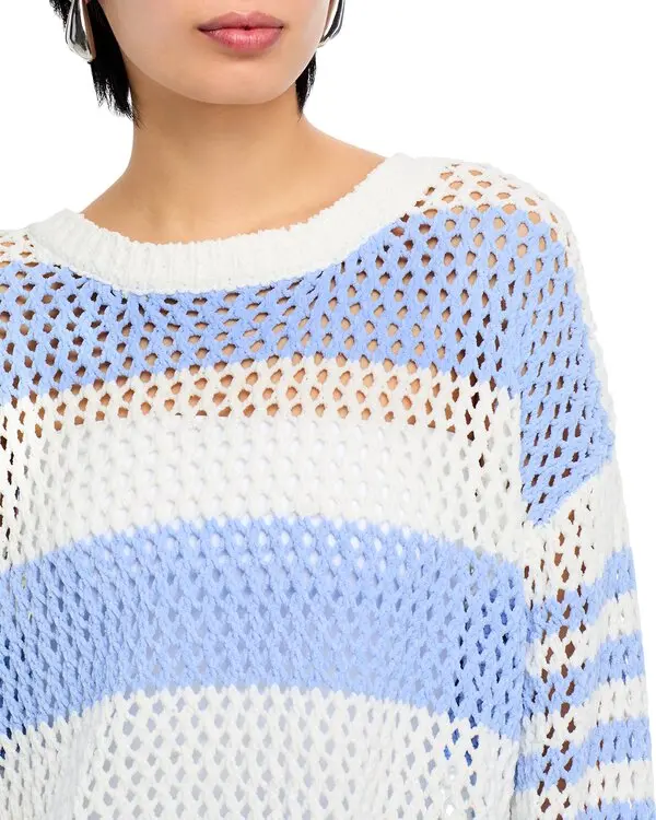 Vintage Havana Stripe Knit Netted Pullover Sweater - Blue