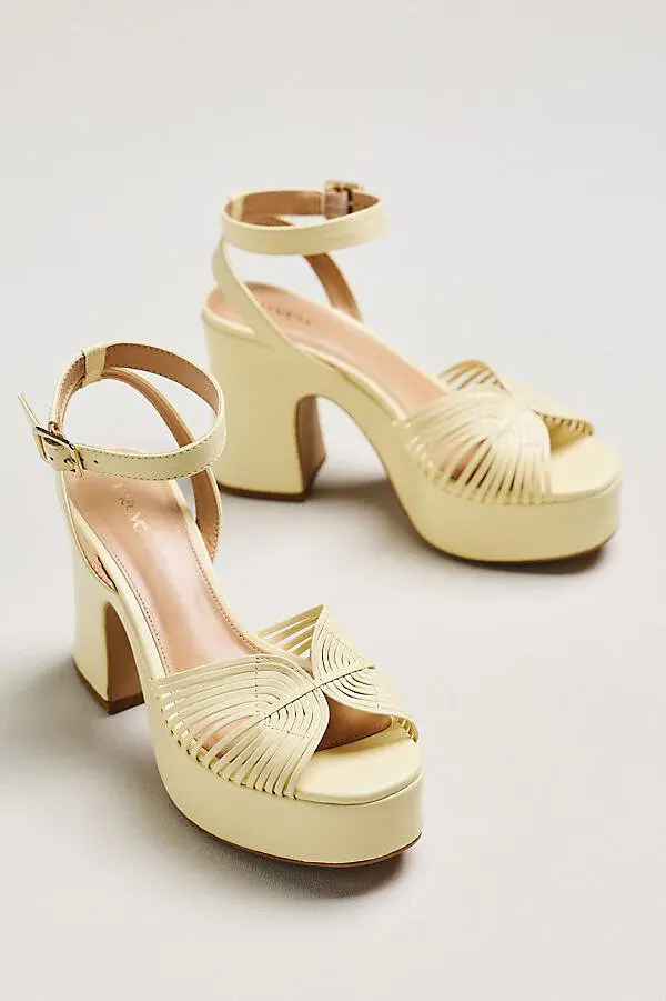 Maeve Platform Heels - Light Yellow Leather