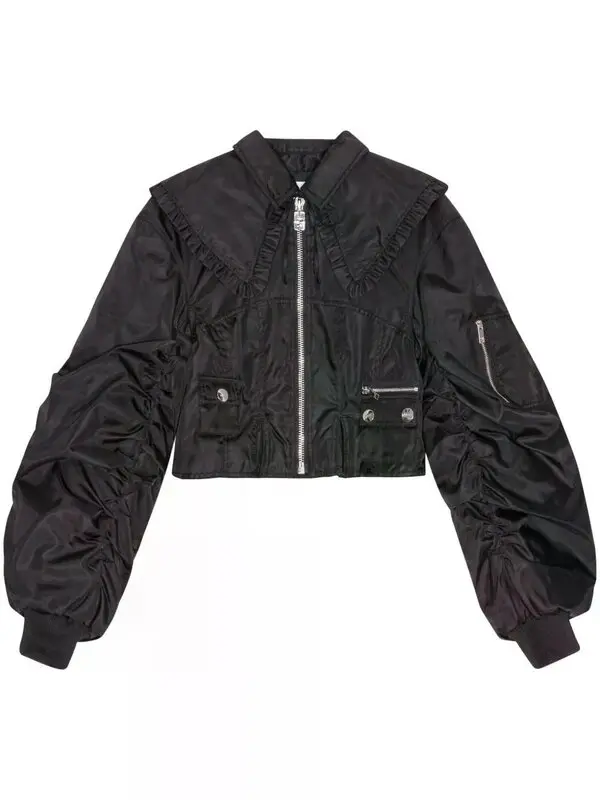 GANNI Ruffle-collar Bomber Jacket - Black