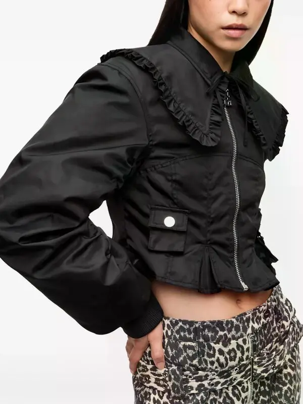 GANNI Ruffle-collar Bomber Jacket - Black