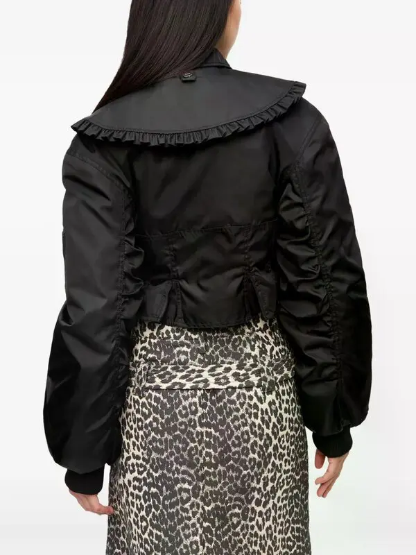 GANNI Ruffle-collar Bomber Jacket - Black