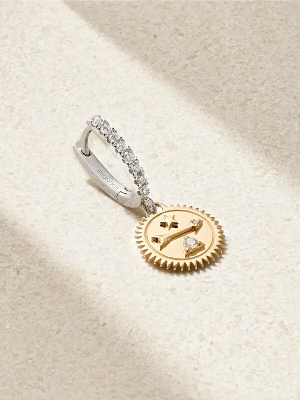 FOUNDRAE Dream Mini Medallion Diamond Hoop Earring - Gold
