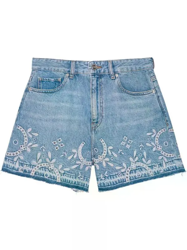 GANNI Broderie Anglaise Denim Shorts - Blue