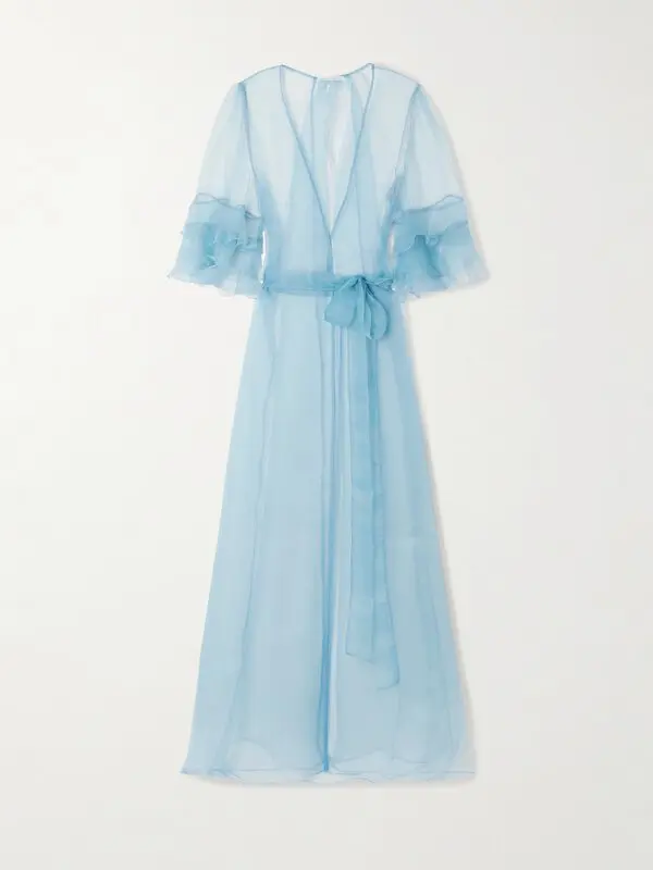Rosamosario Ricca Ruffled Silk-organza Robe - Blue