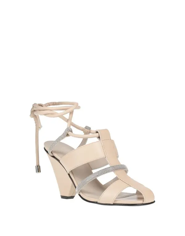 Fabiana Filippi Leather Sandals With Lace-up Ankle Tie And Embellished Straps - Beige