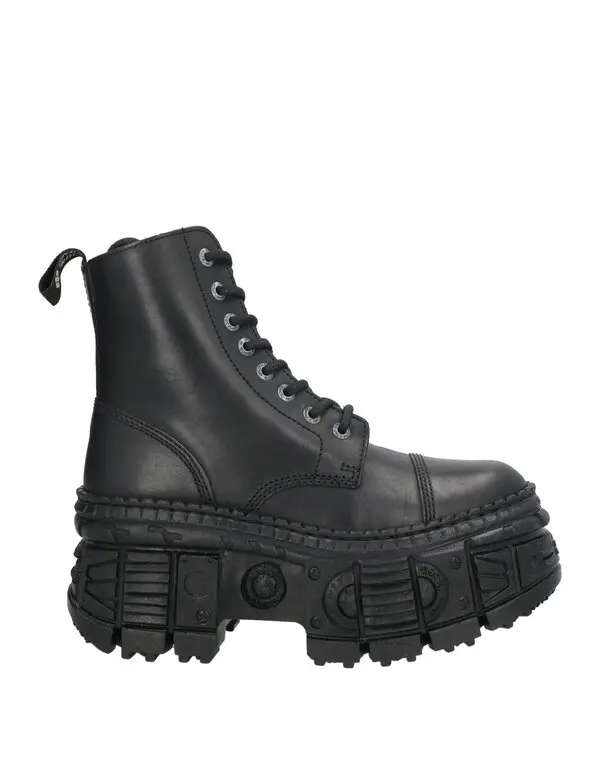 NEW ROCK Leather Lace-up Ankle Boots - Black