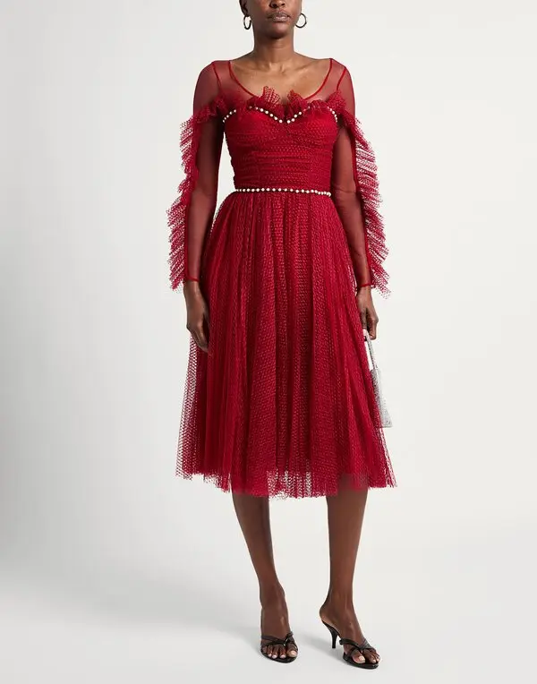 Elisabetta Franchi Tulle Midi Dress With Ruffles And Embellishments