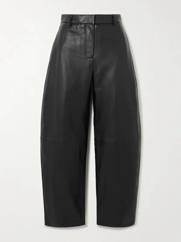 ST. AGNI Leather Tapered Trousers - Black