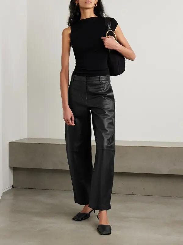 ST. AGNI Leather Tapered Trousers - Black