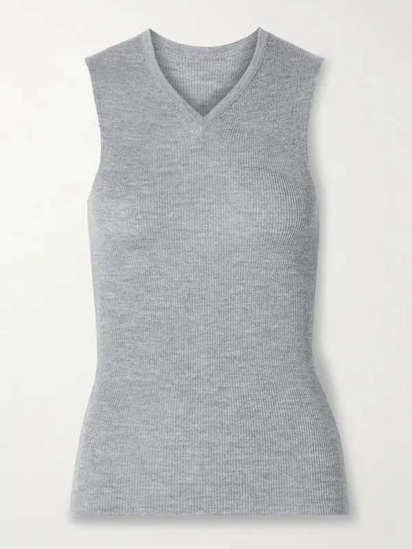 Khaite Renato Ribbed Wool-blend Jersey Tank - Gray