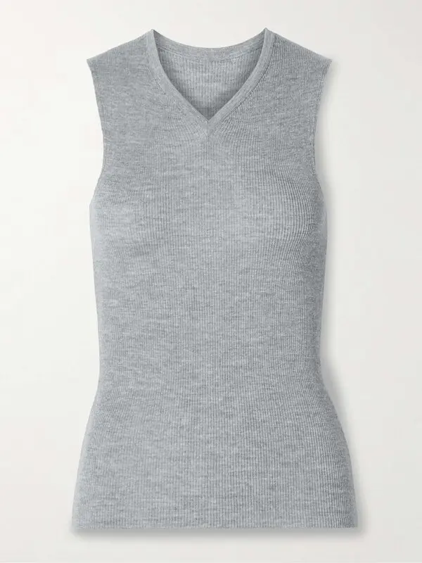 Khaite Renato Ribbed Wool-blend Jersey Tank - Gray