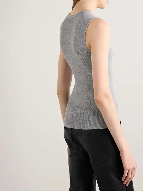 Khaite Renato Ribbed Wool-blend Jersey Tank - Gray