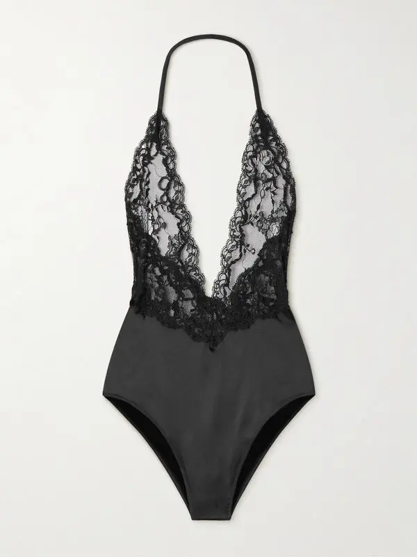 Givenchy Lace And Satin Halterneck Bodysuit - Black