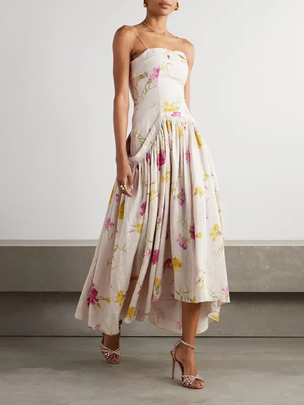 Buy Erdem Floral-print Linen Midi Dress - Ecru At 69% Off | Editorialist