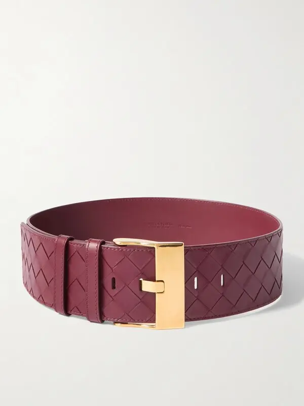 Bottega Veneta Intrecciato Leather Belt - Burgundy