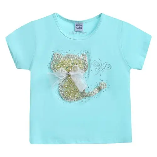 MIMI TUTU Cat Applique T-shirt - Blue