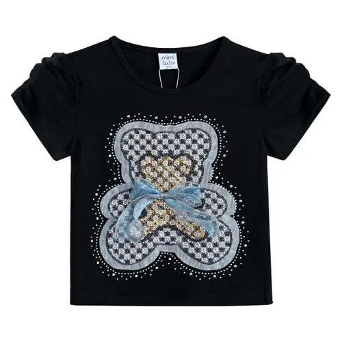 MIMI TUTU Bear Applique T-shirt - Black