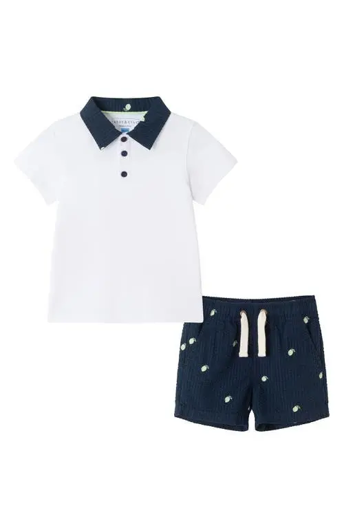 Andy & Evan Tipped Polo With Seersucker Shorts Set - White
