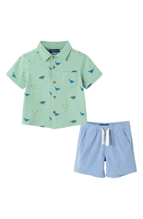 Andy & Evan Dino Print Shirt And Shorts Set