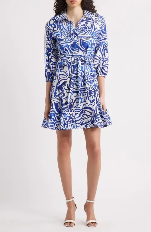 Halogen Printed Tie-waist Shirtdress