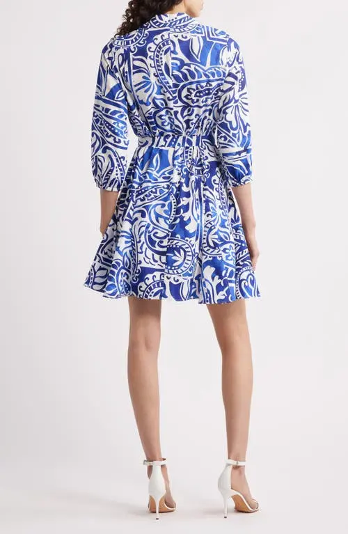Halogen Printed Tie-waist Shirtdress