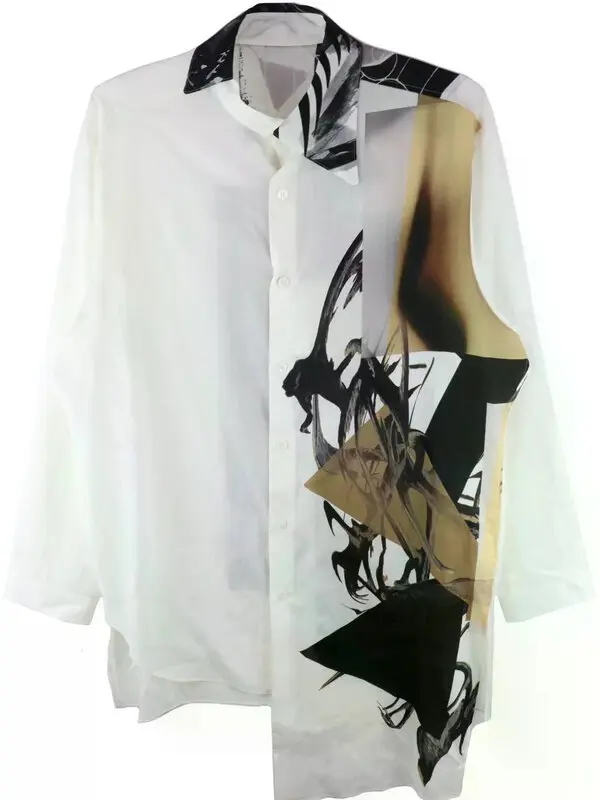 Yohji Yamamoto Abstract-print Long-sleeve Shirt - White