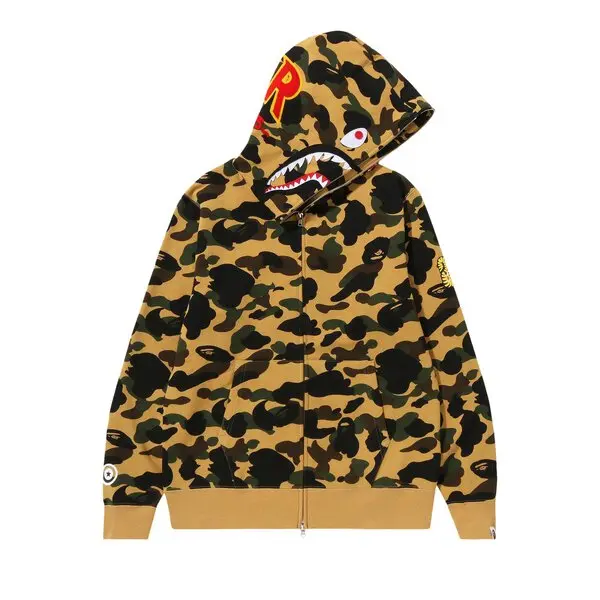 A BATHING APE 1st Camo Ponr Shark Full Zip Hoodie - Yellow