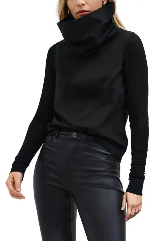 MARCELLA Atlantic Turtleneck Mixed Media Top