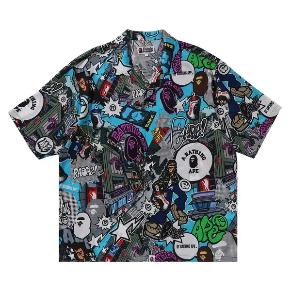 A BATHING APE Comic Art Open Short-sleeve Shirt - Multicolor