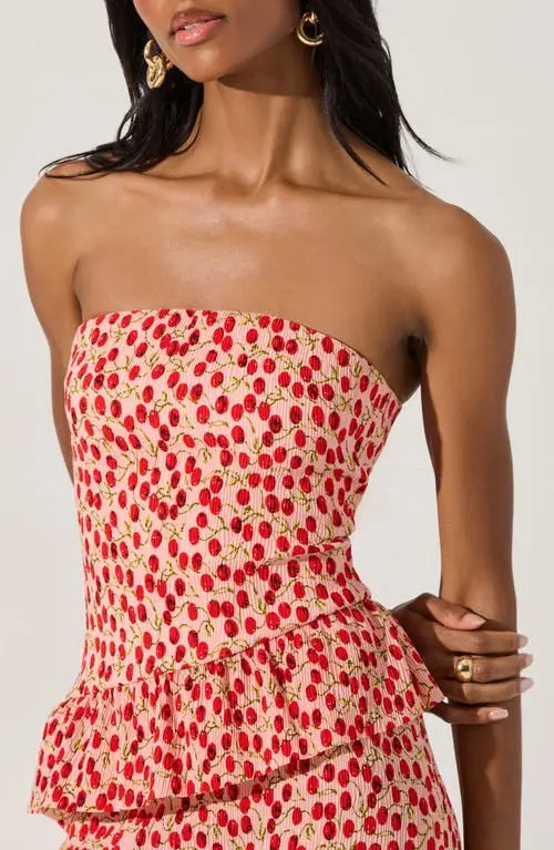 Astr The Label Pliss Asymmetric Tiered Ruffle Strapless Midi Dress In  Cherry Print - 58% Off | Editorialist